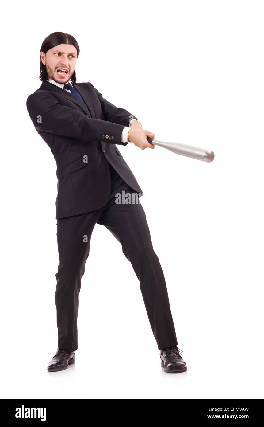 Man with baseball bat isolated on white Stock Photo - Alamy