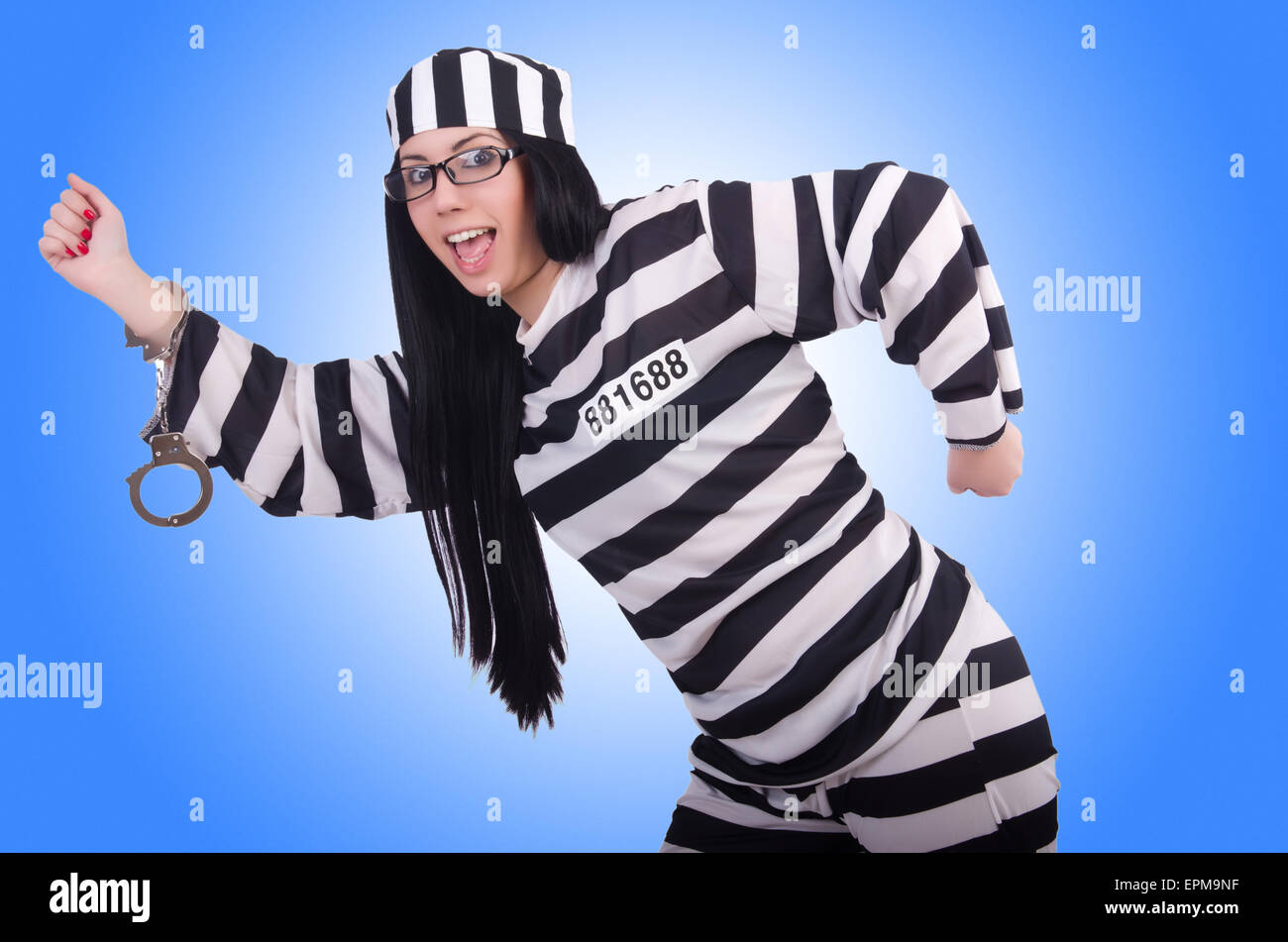 Prisoner in striped uniform on white Stock Photo - Alamy