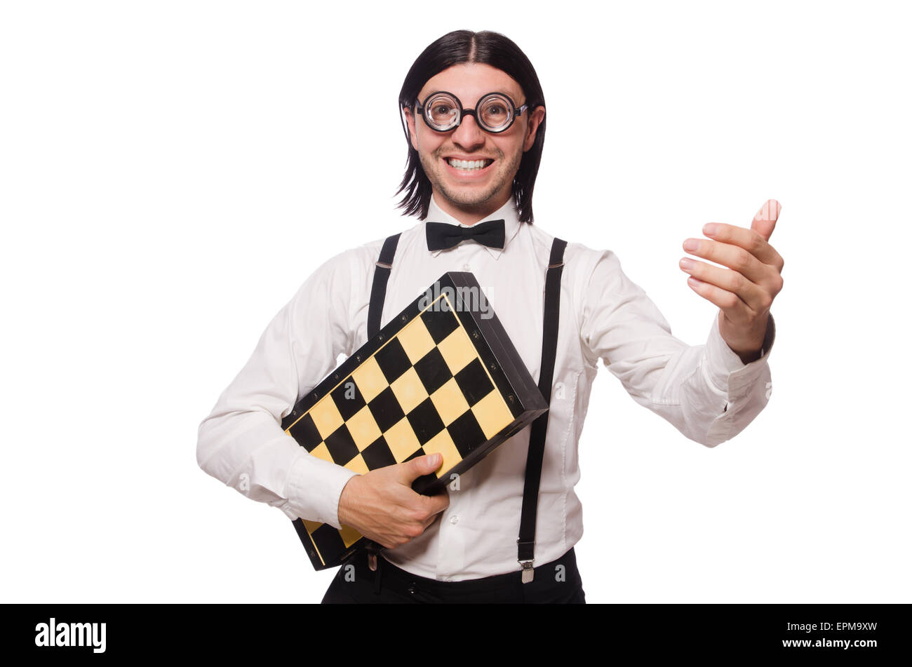Nerd chess player isolated on white Stock Photo - Alamy