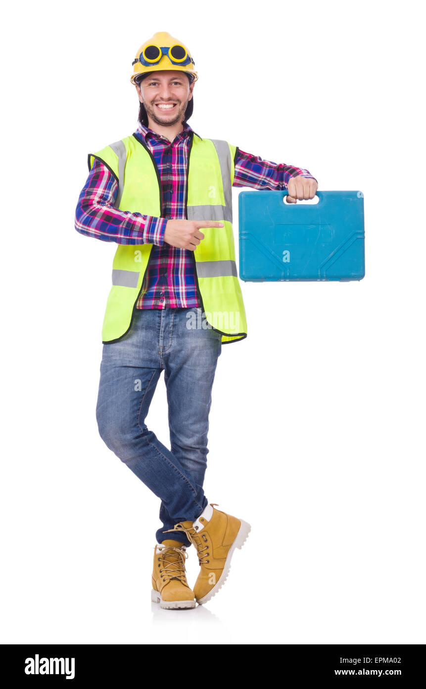 Foreman with tool kit isolated on white Stock Photo - Alamy