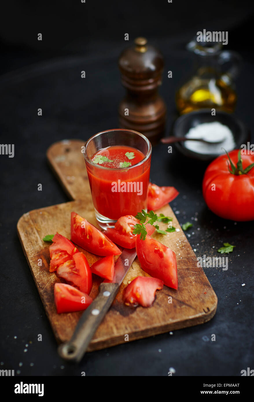 Chopped tomatoes and tomato juice Stock Photo - Alamy