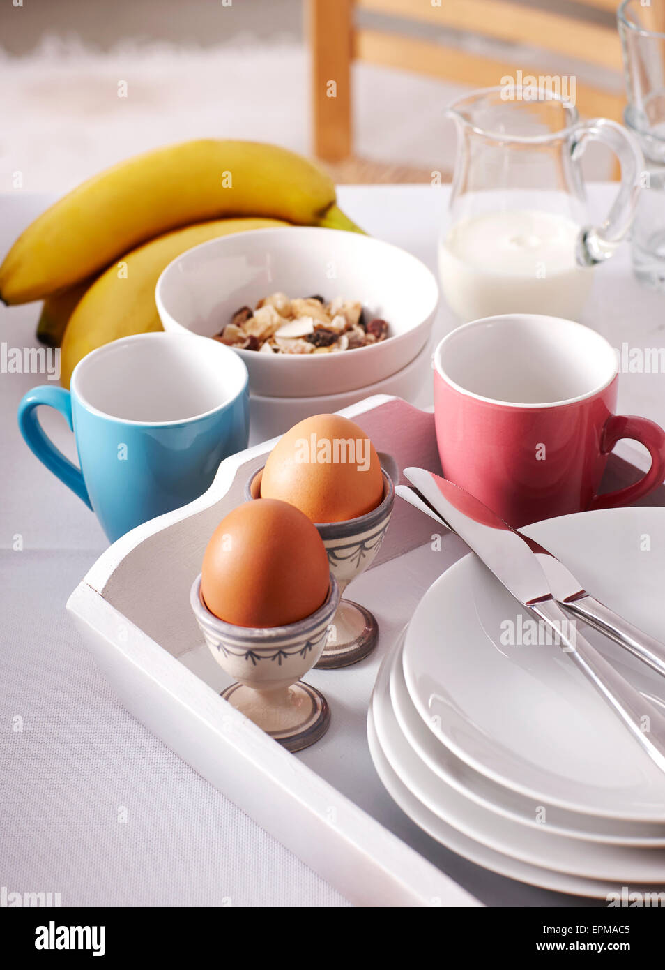 Laid breakfast table Stock Photo - Alamy