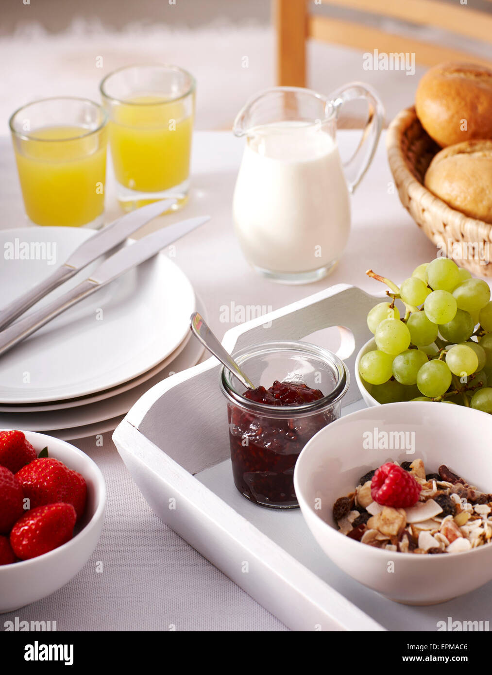 Laid breakfast table Stock Photo - Alamy