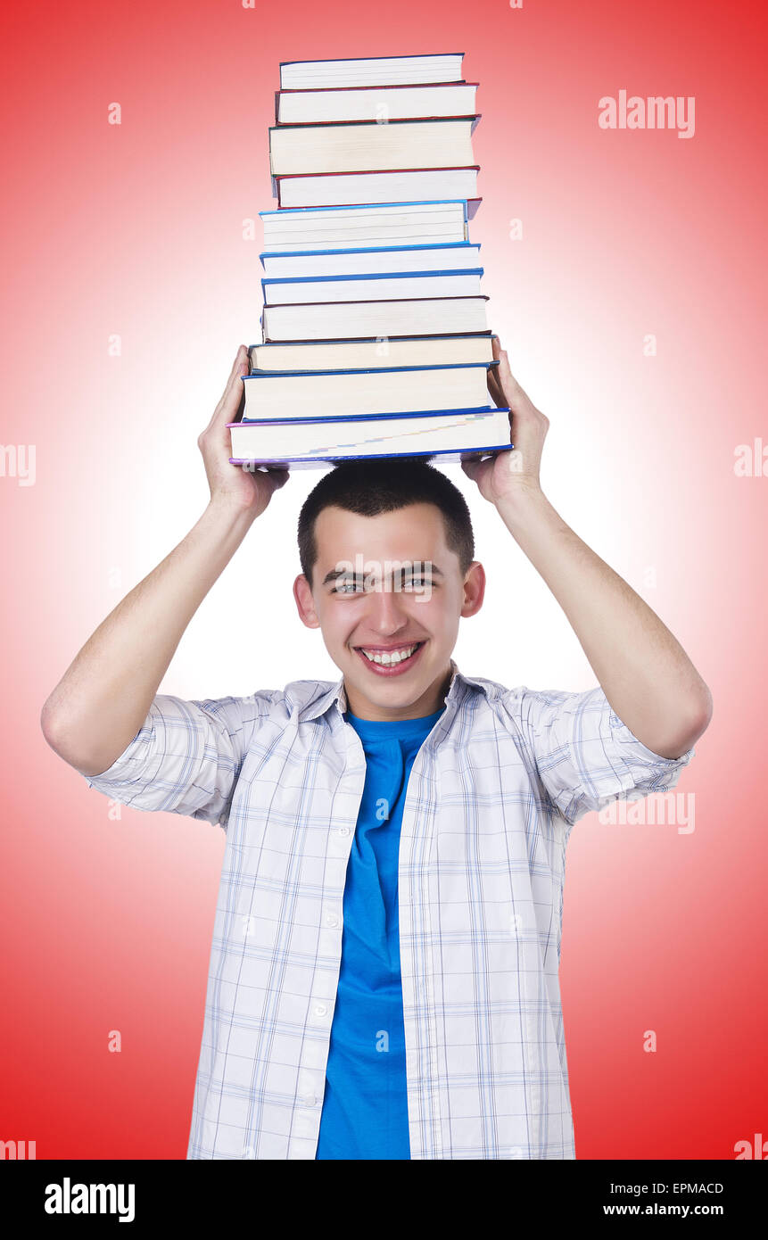 Student with lots of books on white Stock Photo - Alamy