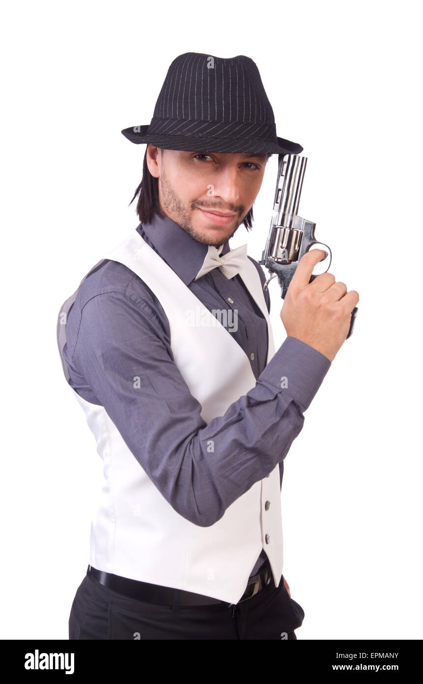 Man with gun isolated on the white Stock Photo - Alamy