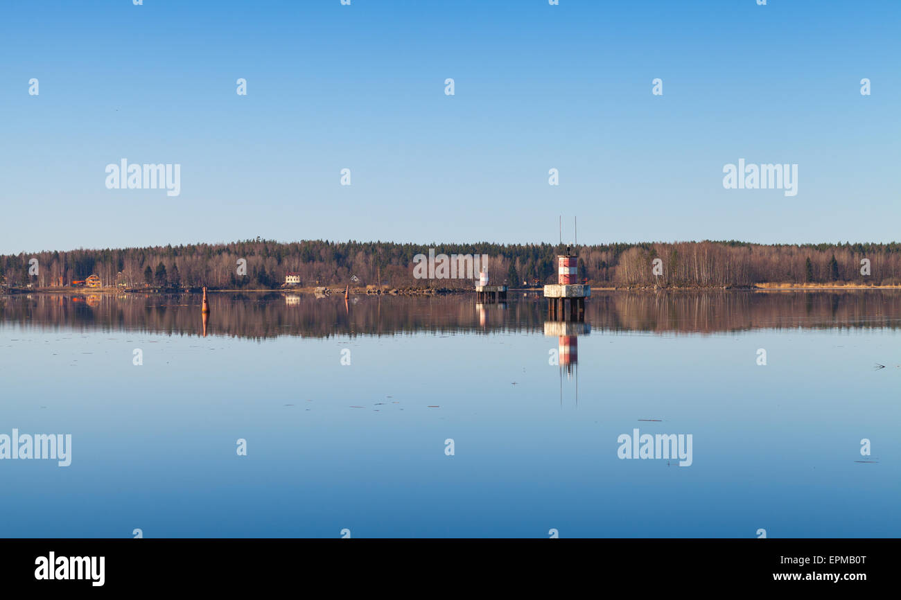 Tranquil coastal landscape of the Saimaa Canal, it is a transportation ...