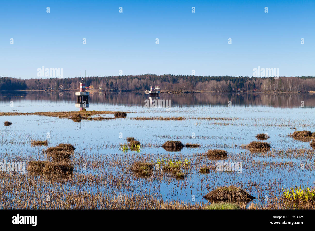 Coastal landscape of the Saimaa Canal, it is a transportation canal ...