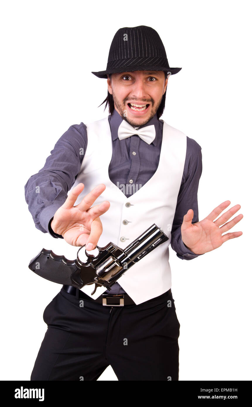 Man with gun isolated on the white Stock Photo - Alamy