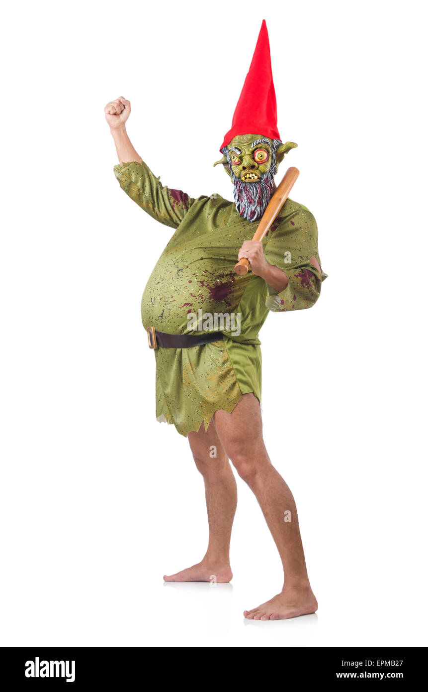 Funny man with club isolated on white Stock Photo - Alamy