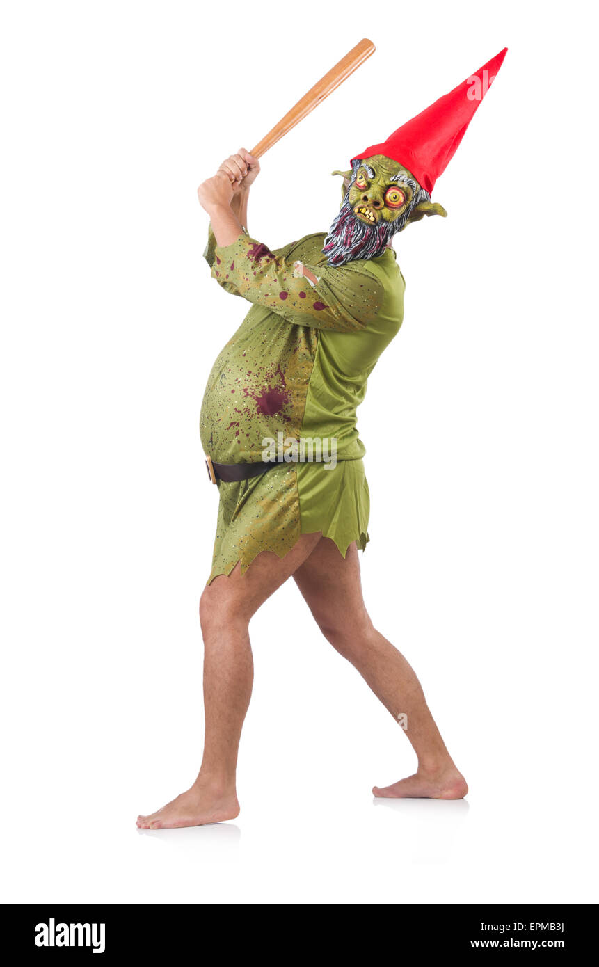 Funny man with club isolated on white Stock Photo - Alamy