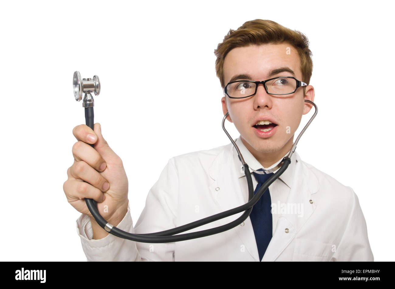 Funny doctor isolated on white Stock Photo - Alamy
