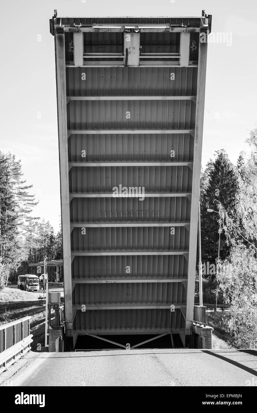 Drawbridge over Tsvetochnoye lock on the Saimaa Canal, a transportation ...