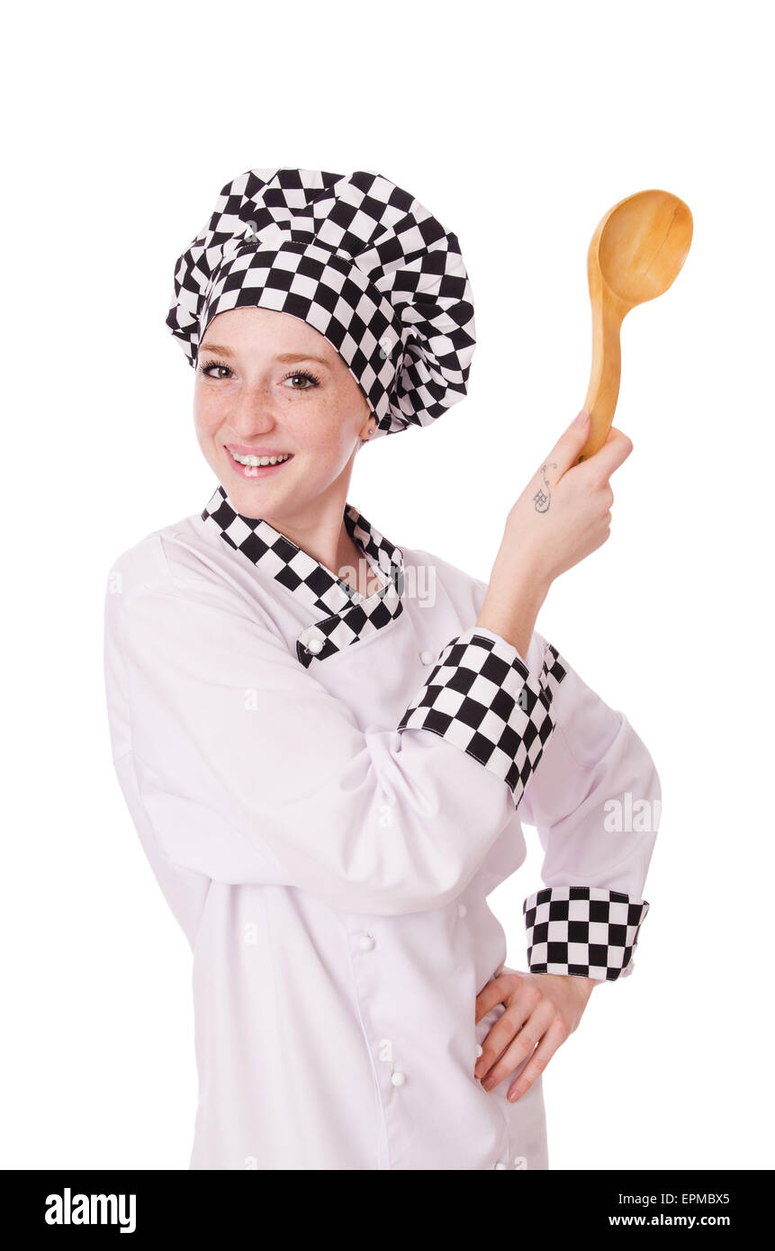 Female chef isolated on white Stock Photo - Alamy