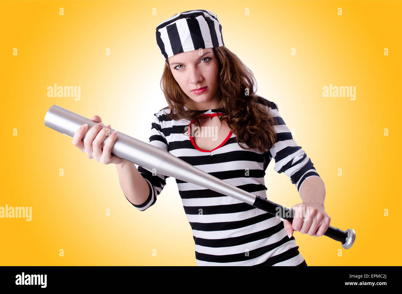 Convict criminal in striped uniform Stock Photo - Alamy