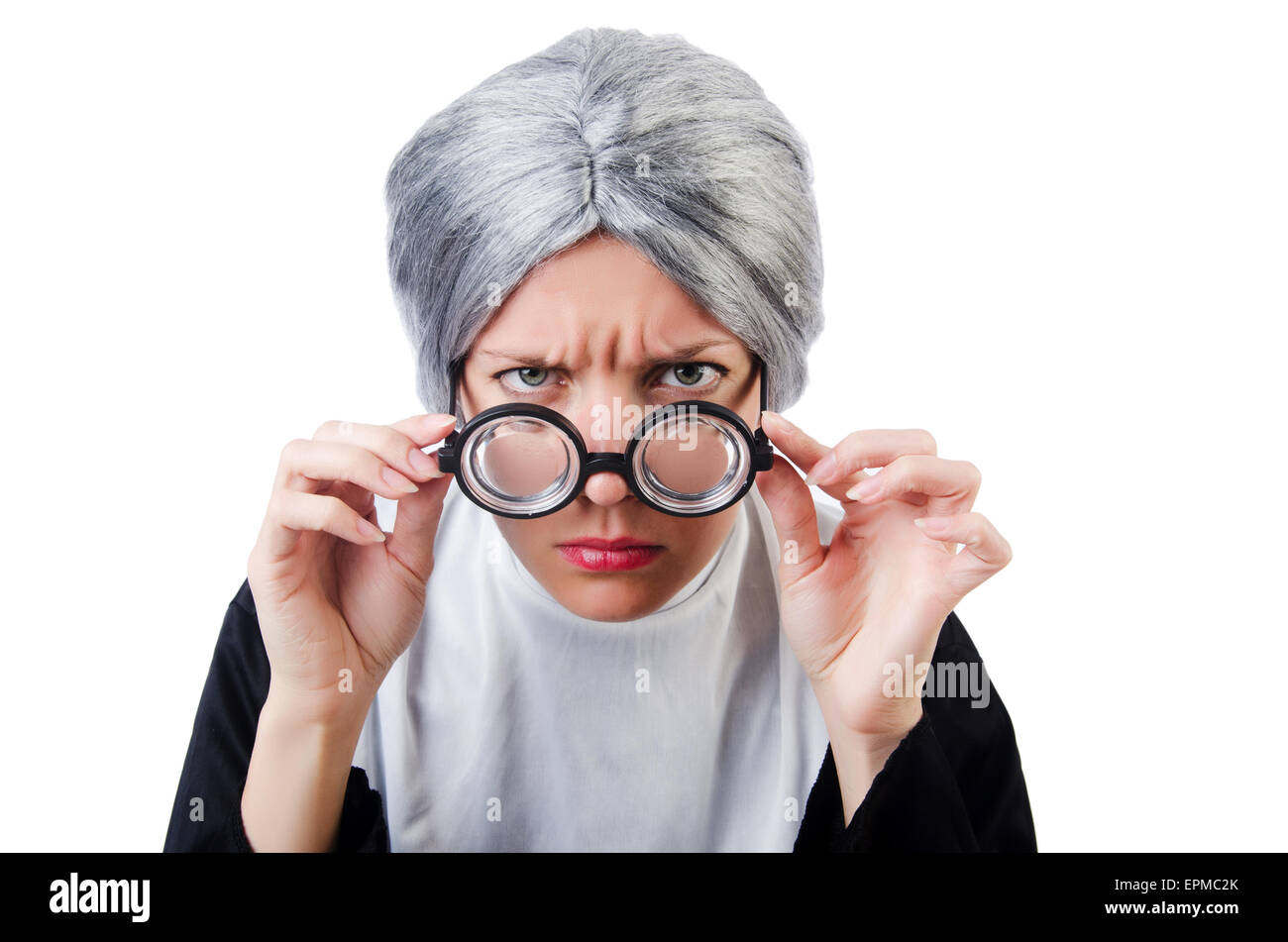 Comic nun isolated on white Stock Photo - Alamy