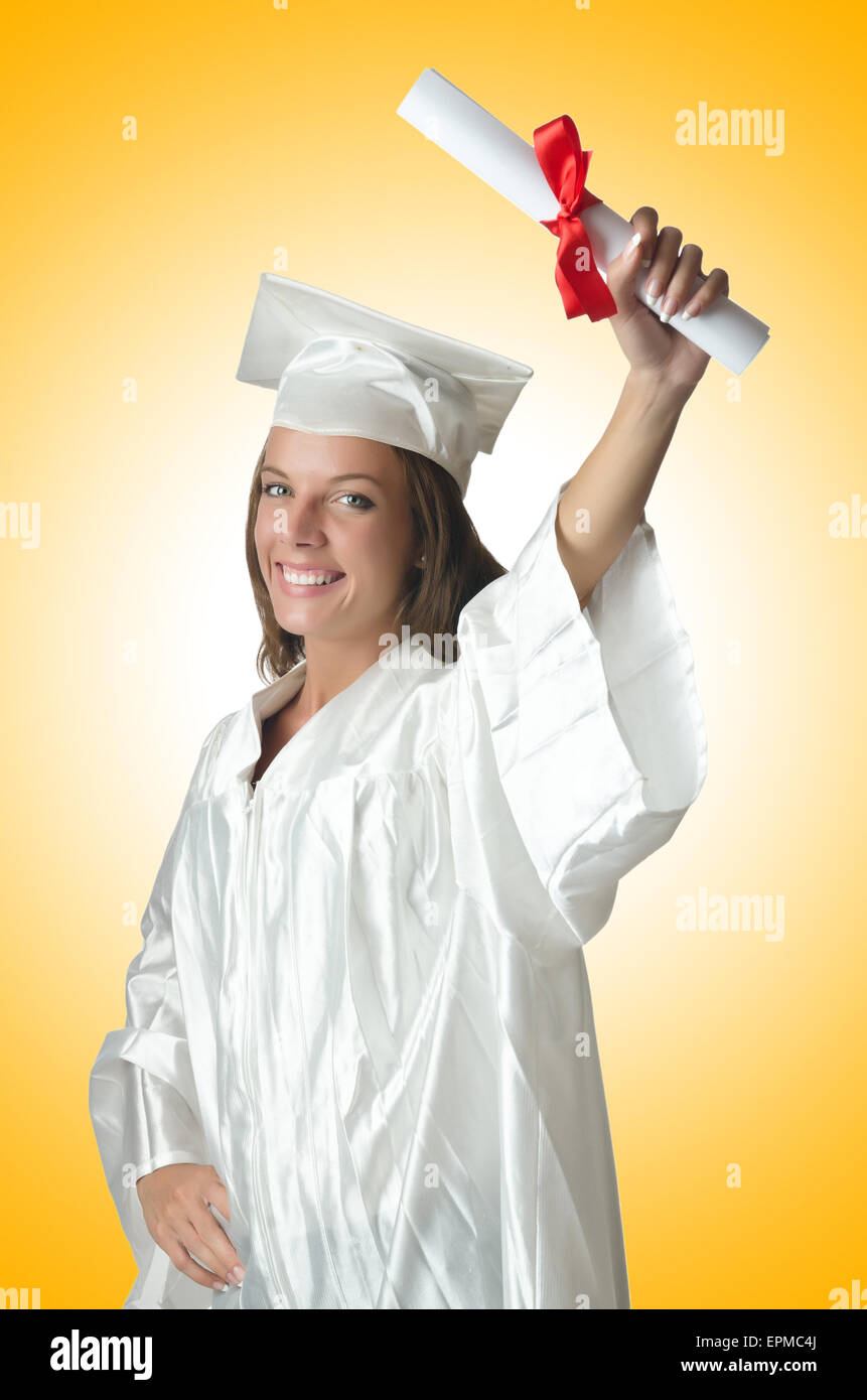 Young student with diploma on white Stock Photo - Alamy