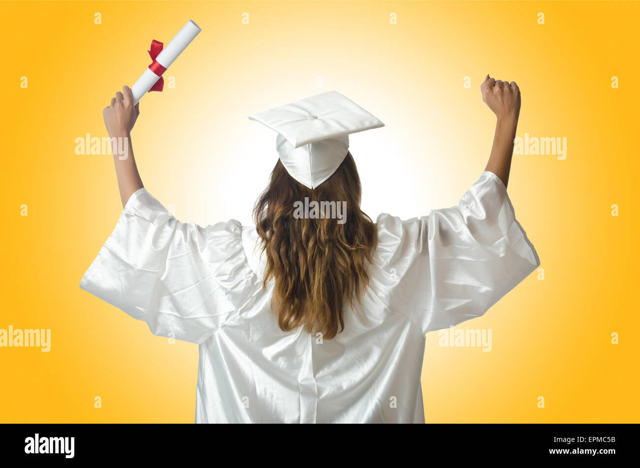 Young student with diploma on white Stock Photo - Alamy