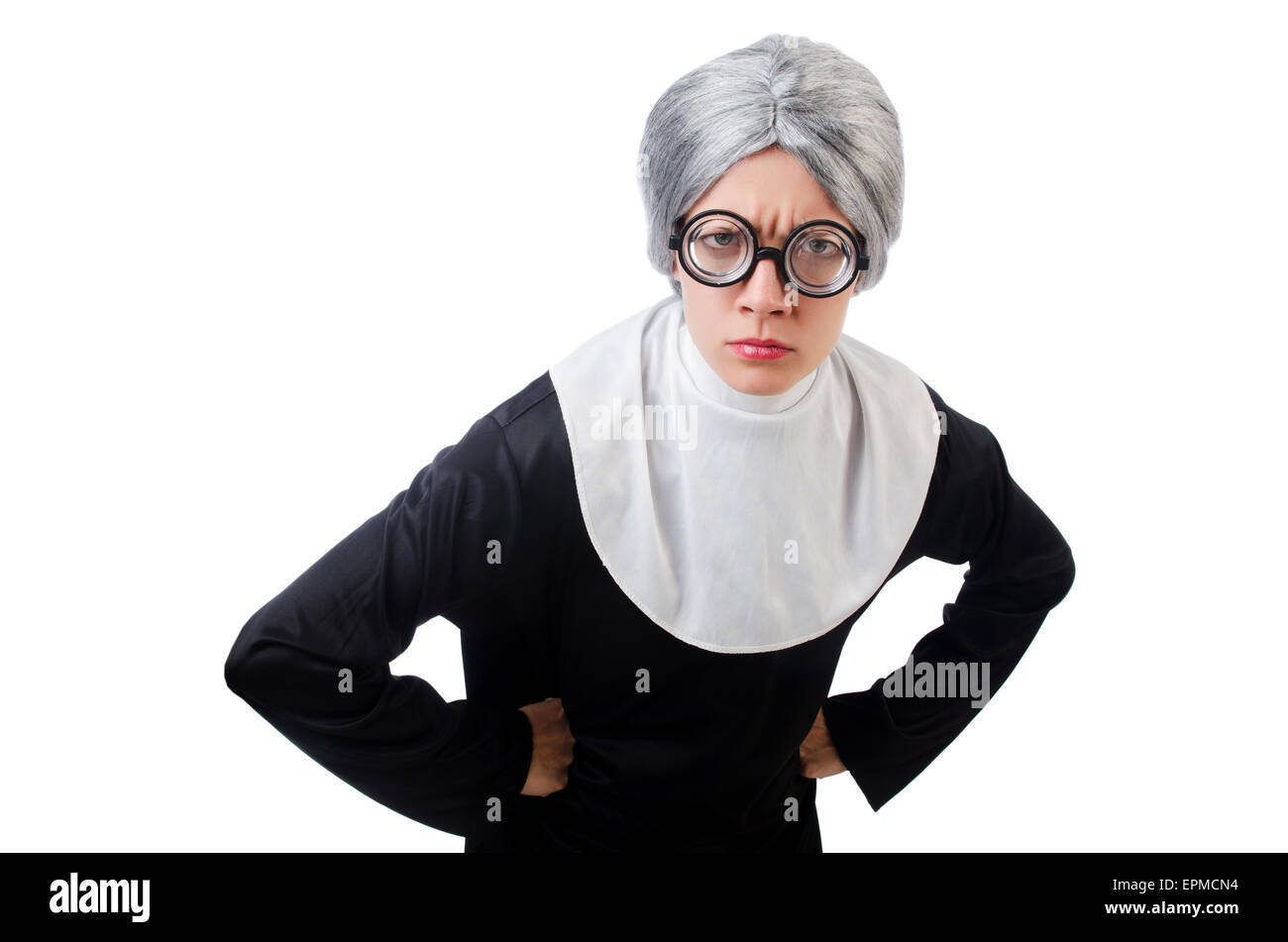 Comic nun isolated on white Stock Photo - Alamy