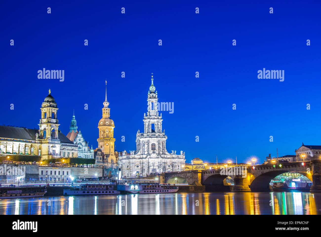 Dresden skyline at night near river Stock Photo - Alamy