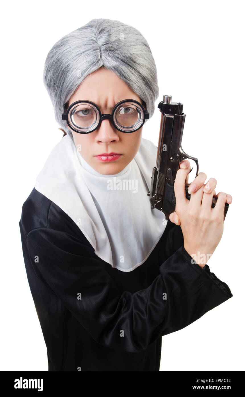 Comic nun isolated on white Stock Photo - Alamy