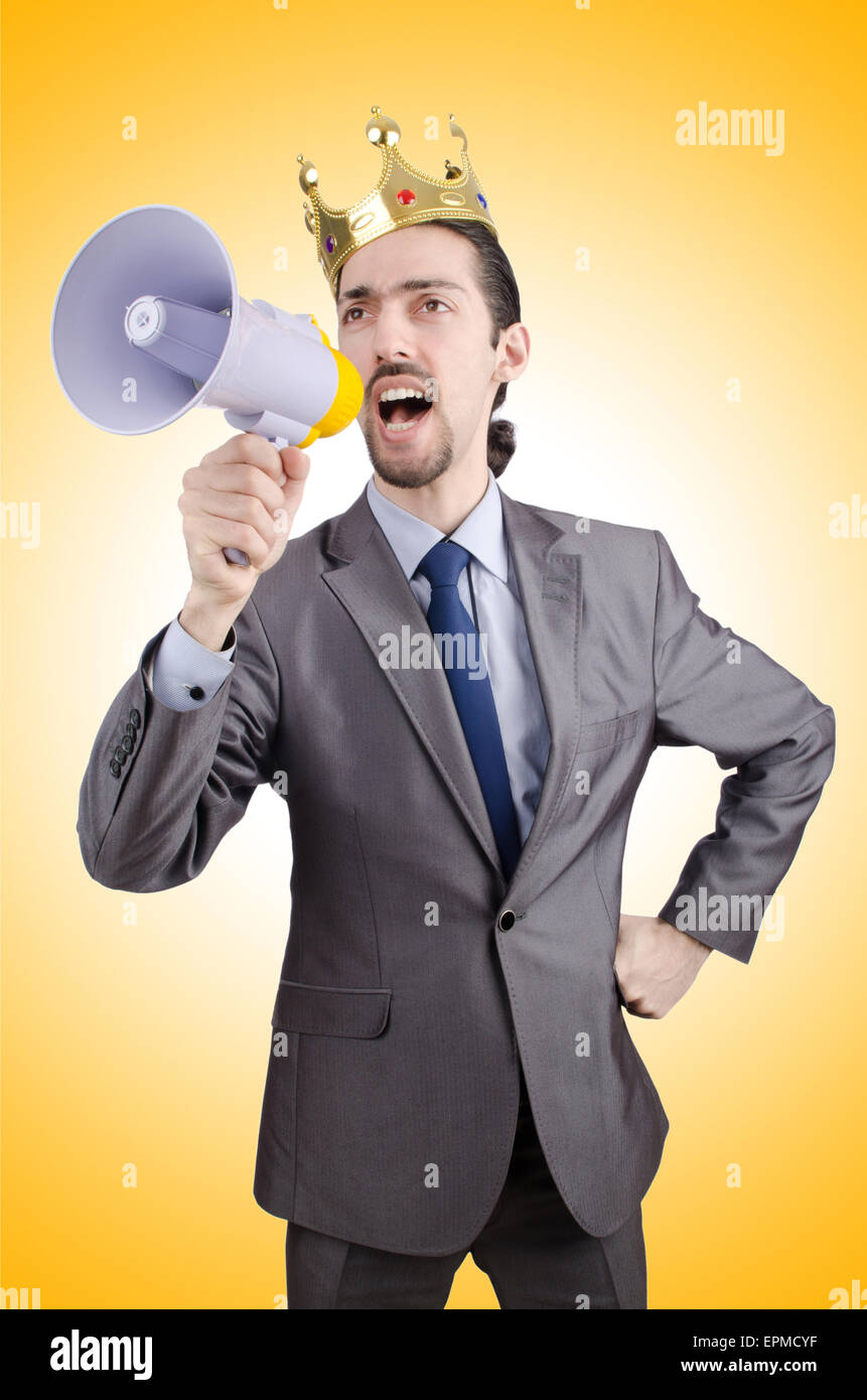 Man shouting and yelling with loudspeaker Stock Photo - Alamy