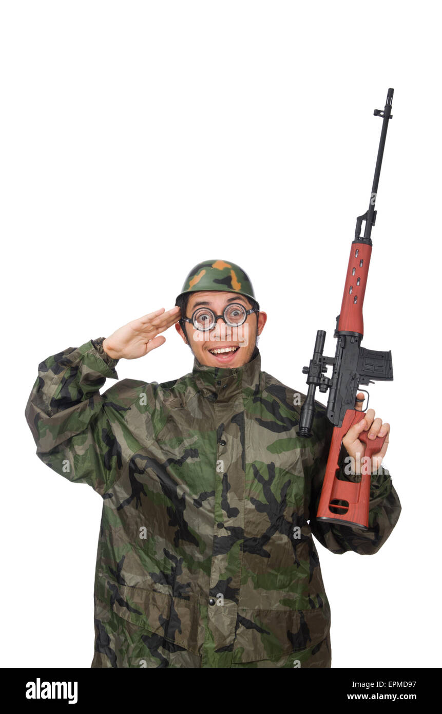Military man with a gun isolated on white Stock Photo - Alamy