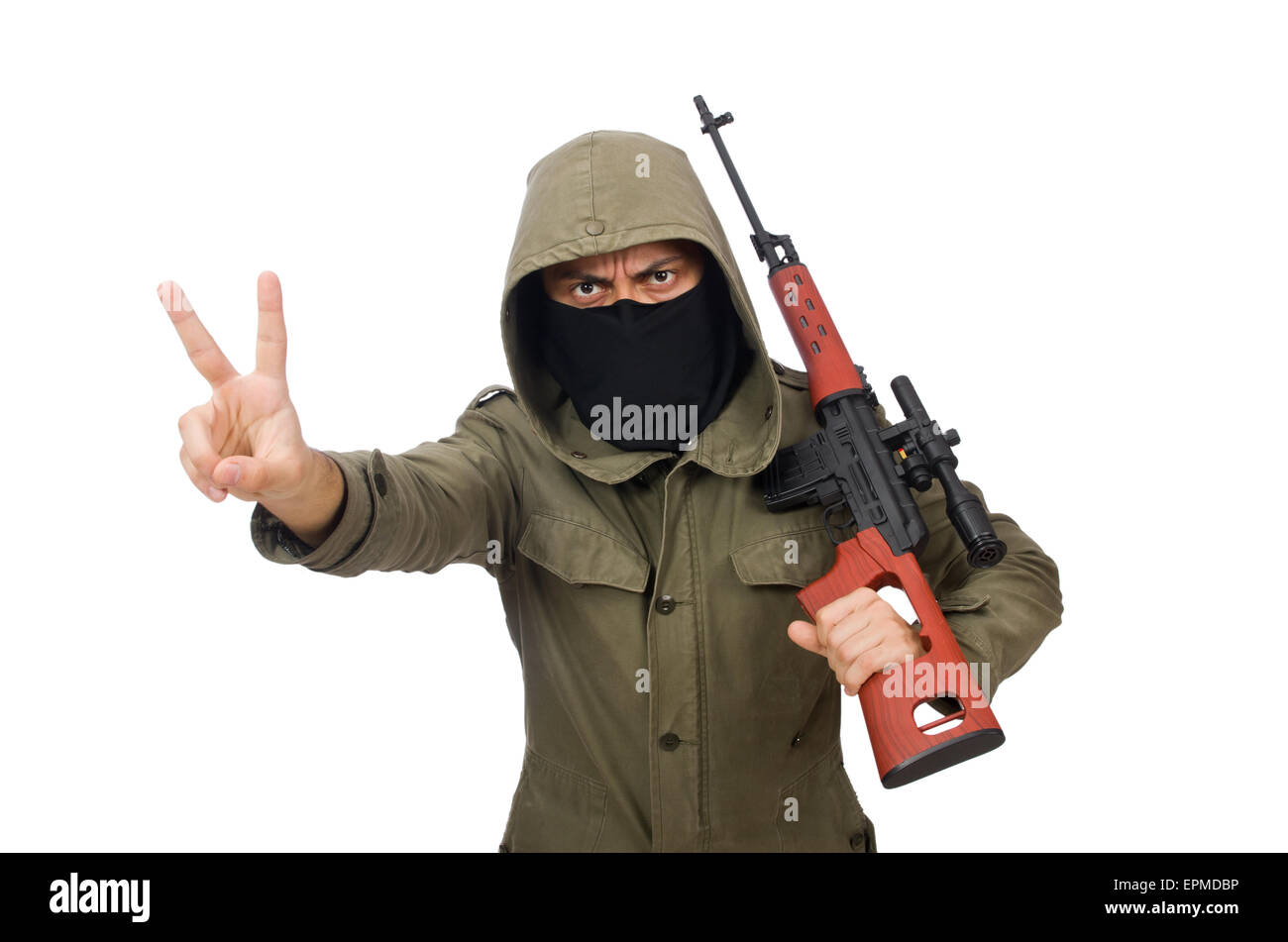 Man with a gun isolated on white Stock Photo - Alamy
