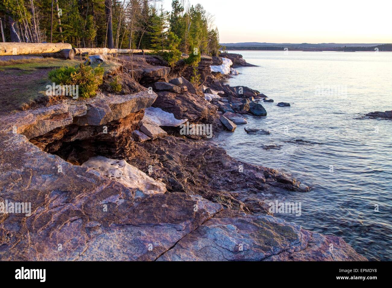 Spring arrives on the rocky cliffs of Lake Superior in Marquette ...