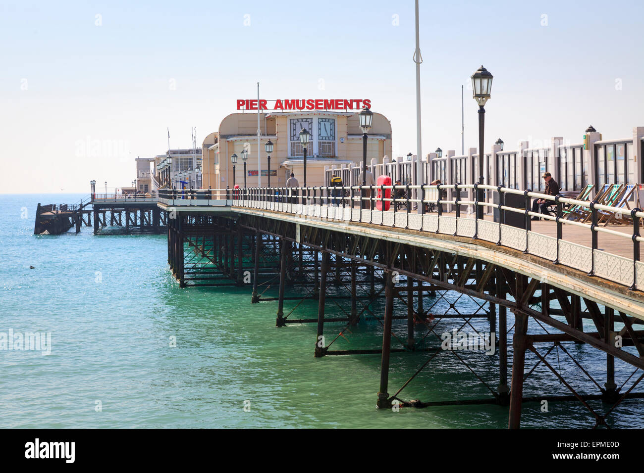Worthing Pier and framework with Pier Amusements sign Stock Photo - Alamy
