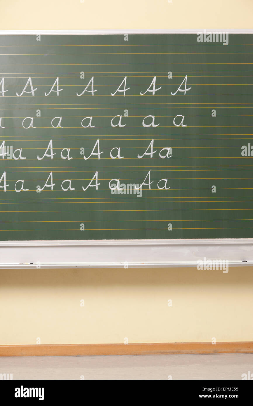 Variations of letter A at blackboard in classroom Stock Photo - Alamy
