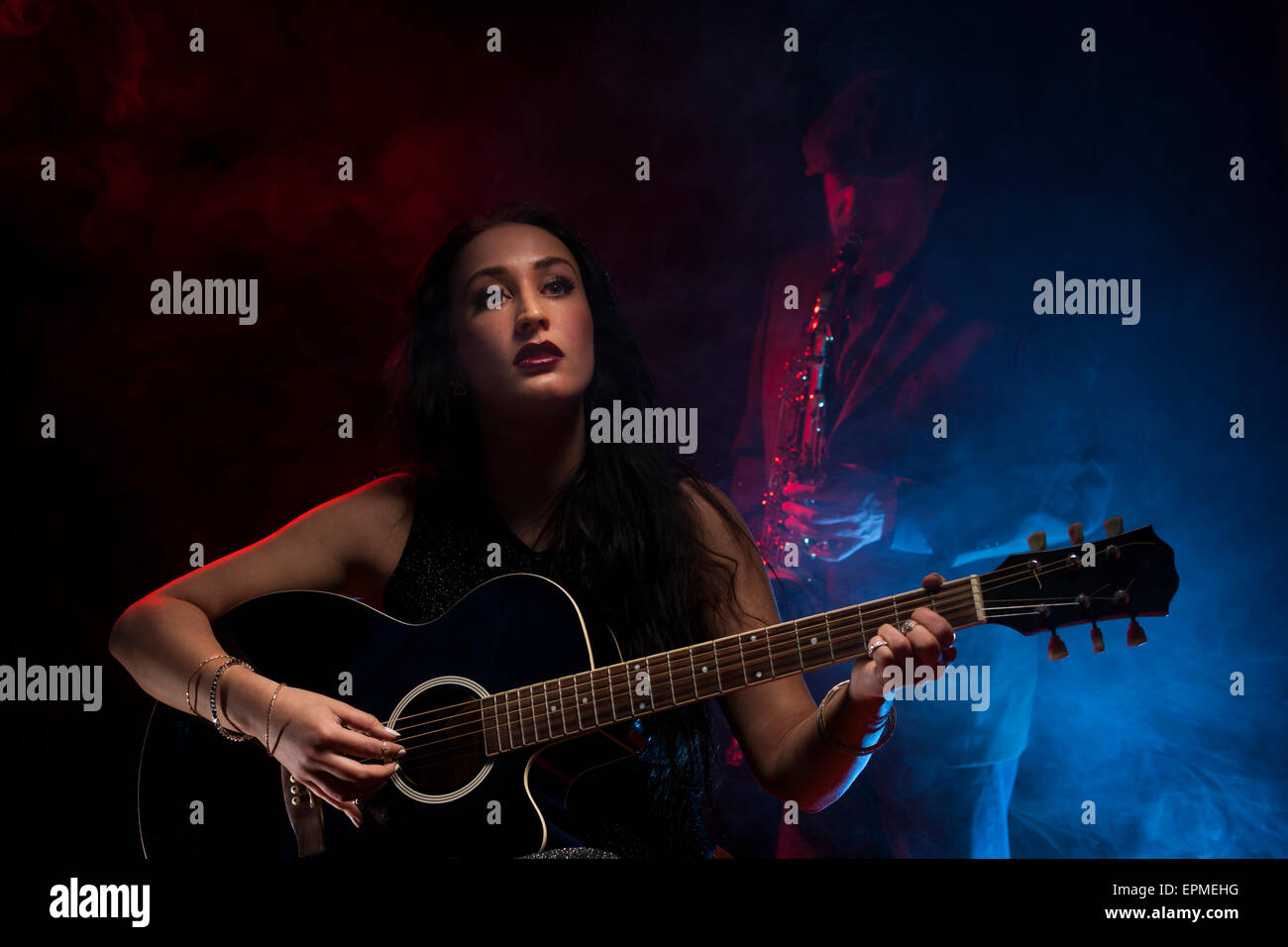 Guitar and Saxophone Stock Photo - Alamy