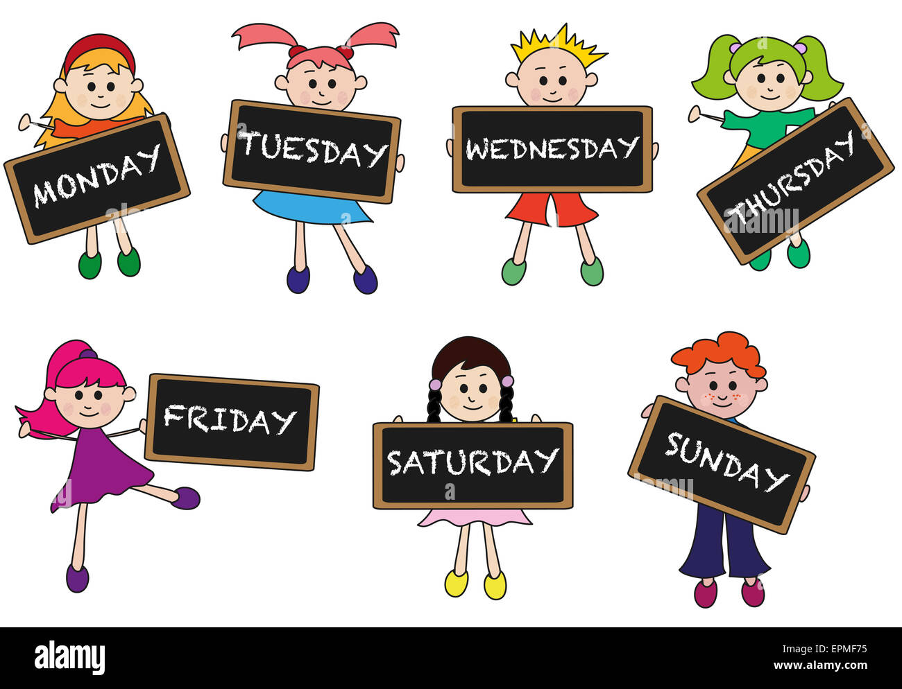 illustration of days of week with children Stock Photo - Alamy