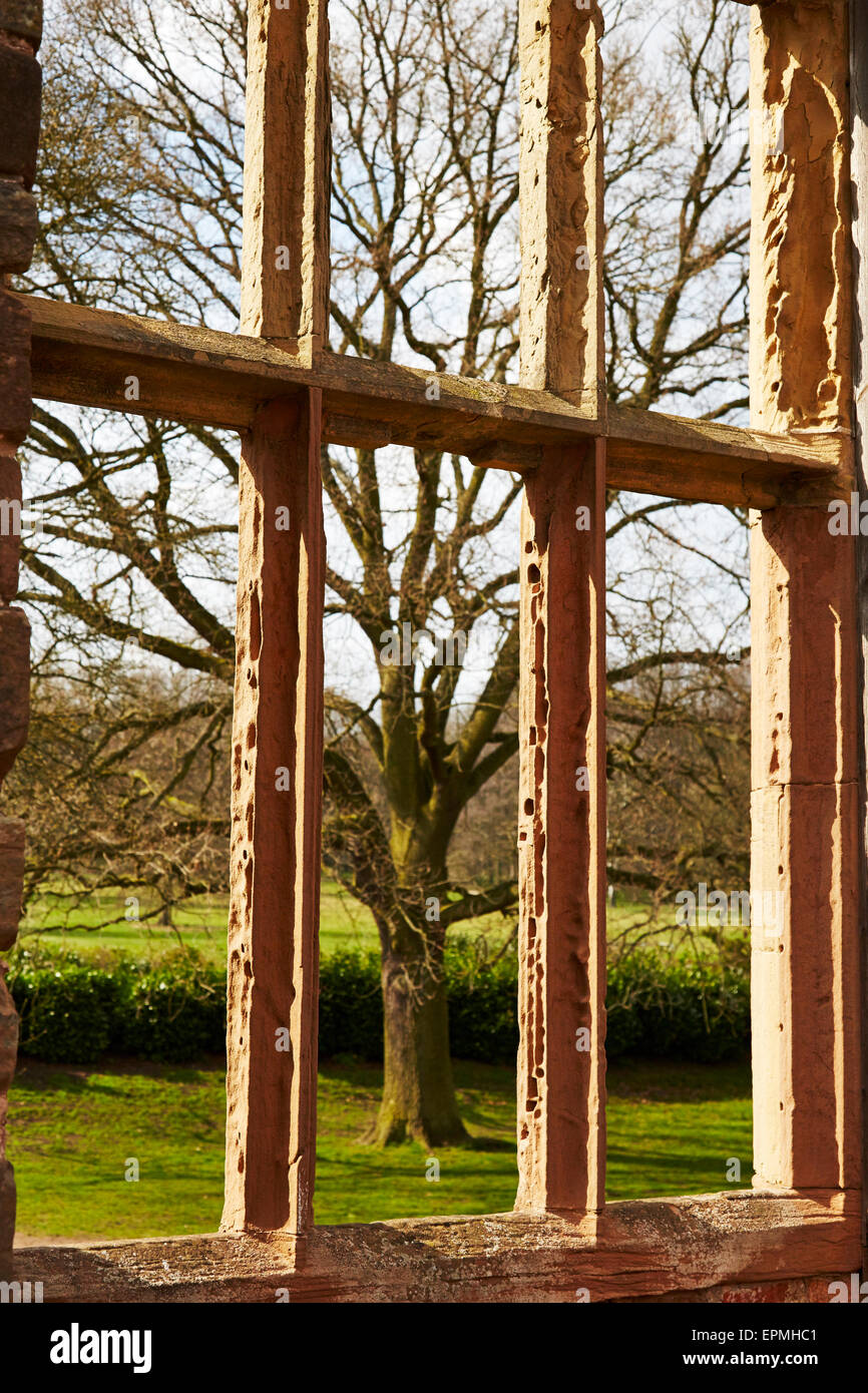 Stone window frame in the ruins of the Abbey at Rufford Abbey Country ...
