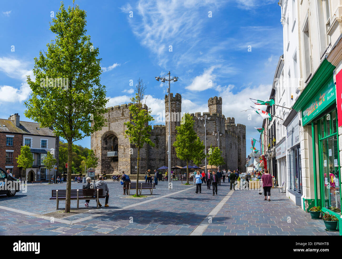Castle Square in front of Caernarfon Castle, Caernarfon, Gwynedd, Wales ...