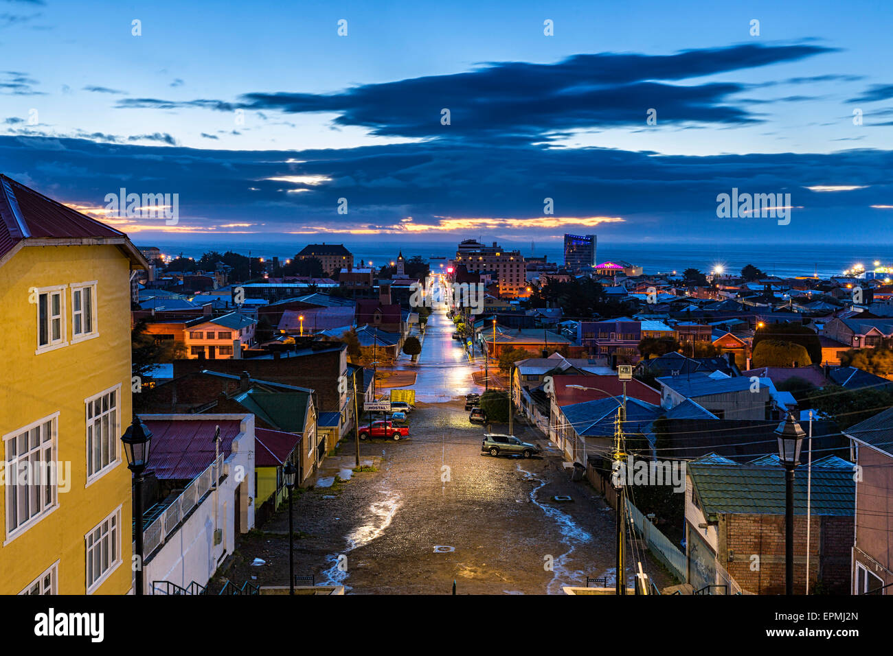 Chile, View of Punta Arenas at sunrise Stock Photo - Alamy