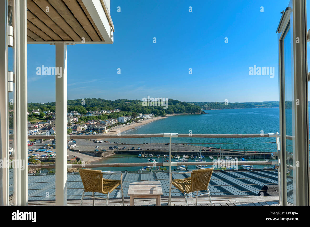 Balcony view of Carmarthen bay at Saundersfoot from St Brides Spa Hotel ...