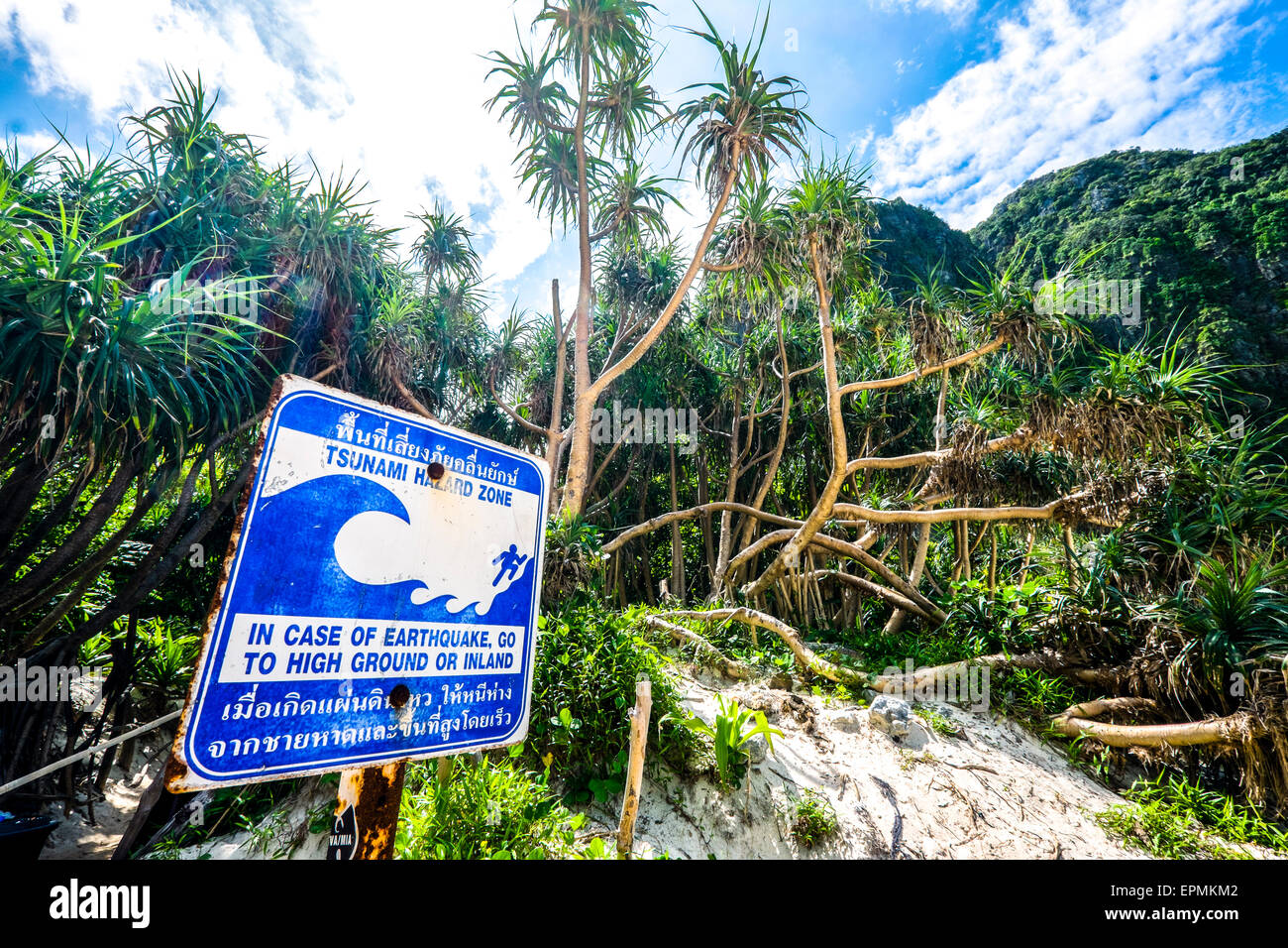 Asia. Thailand. Koh Phi Phi island. Tsunami, warning sign Stock Photo ...
