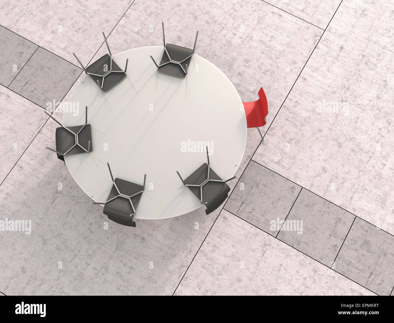 View to round conference table from above, 3D Rendering Stock Photo - Alamy