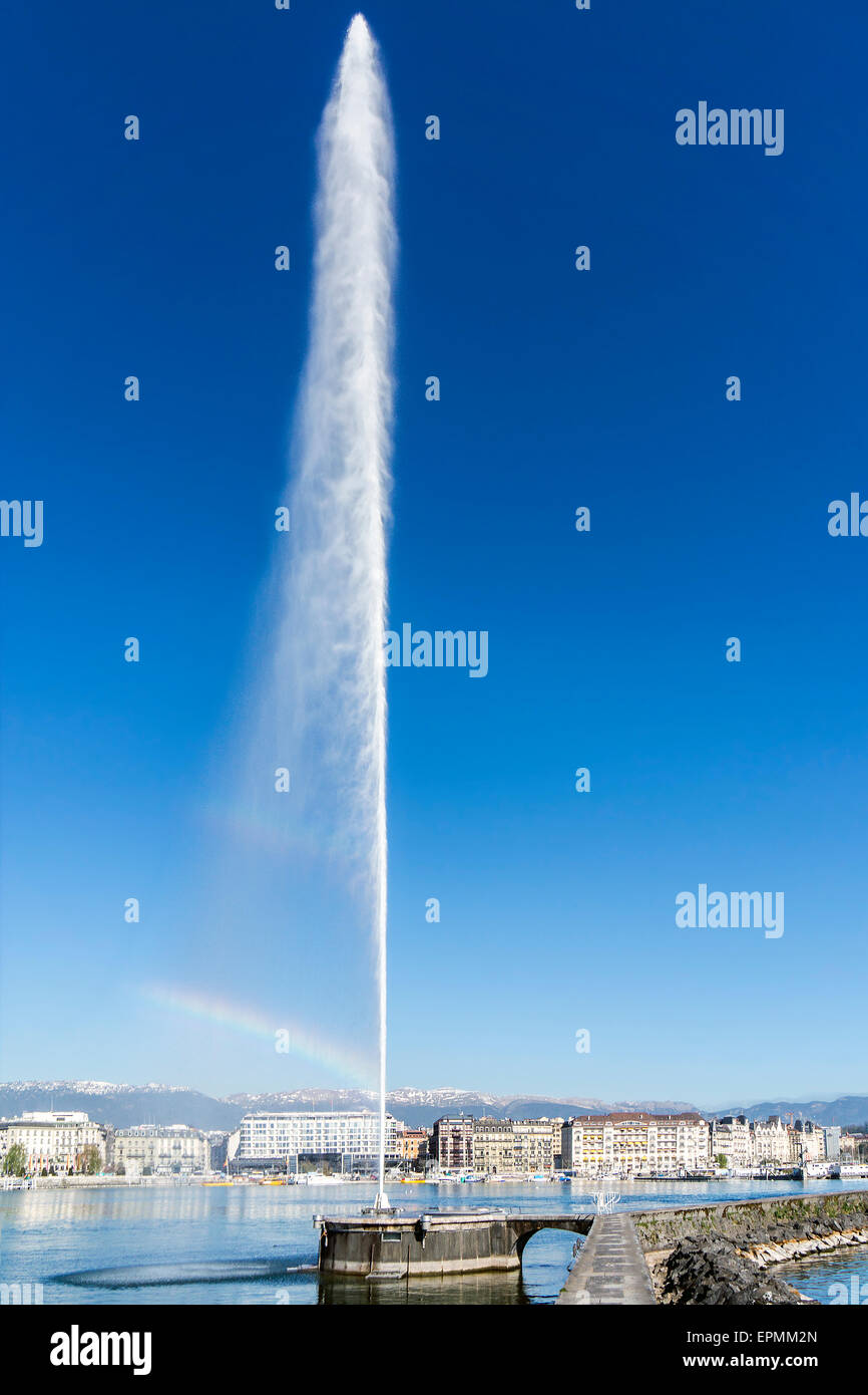 Switzerland, Geneva, fountain of the Jet d'Eau at Lake Geneva Stock ...