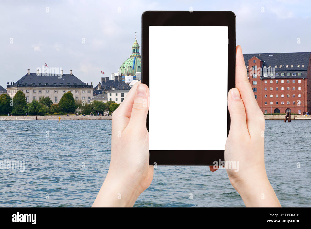 travel concept - tourist photograph waterfront, Marble Church and The ...