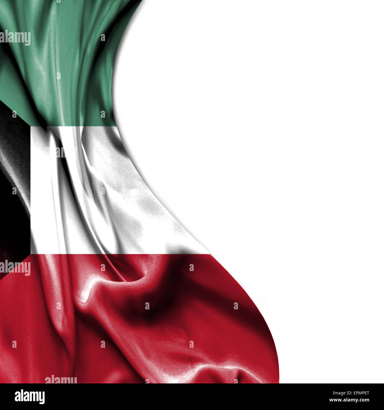 Kuwait waving silky flag isolated on white background Stock Photo - Alamy