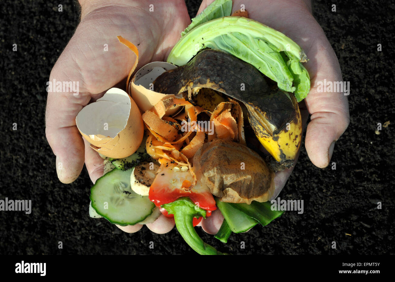 Kitchen food wast ready for recycling into finished compost either ...