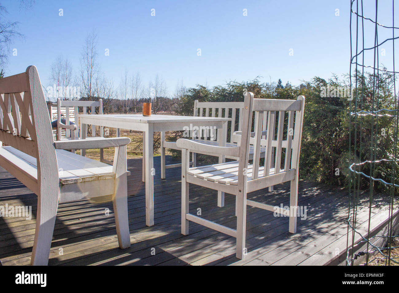 Terrace furniture, chairs and a table on a terrace Stock Photo - Alamy