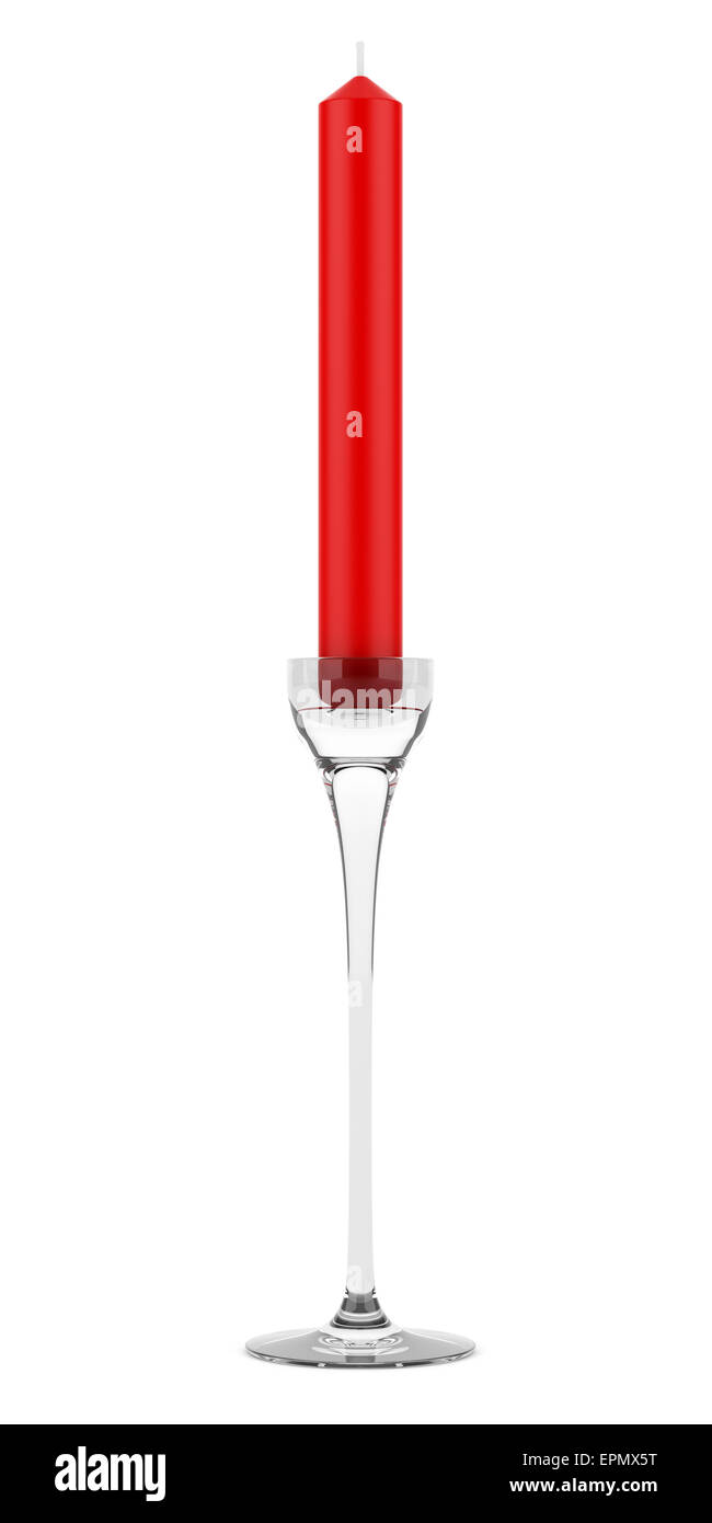 glass candlestick with red candle isolated on white background Stock ...
