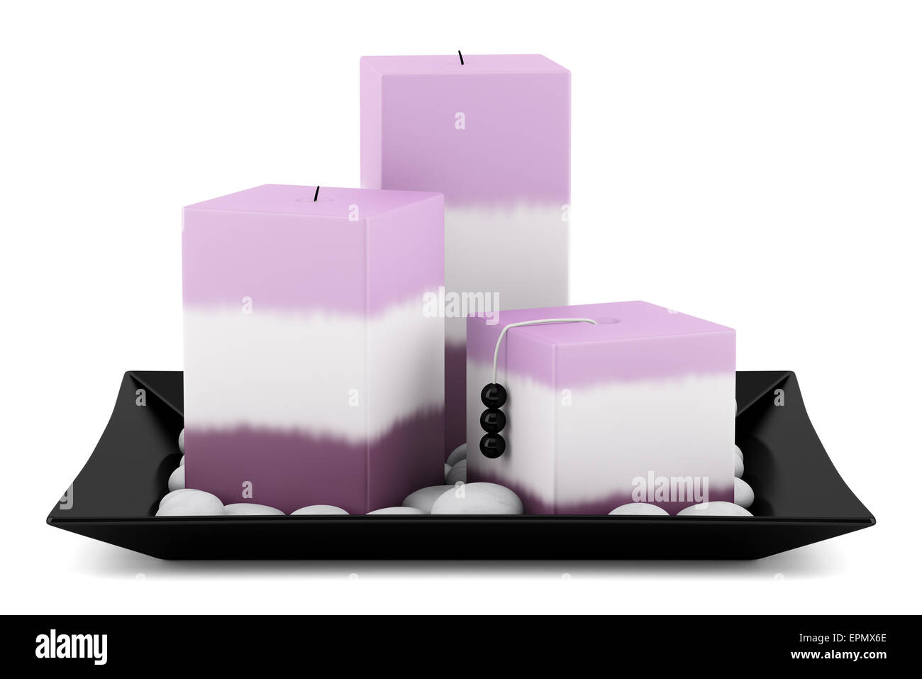 three purple candles on dish isolated on white background Stock Photo ...