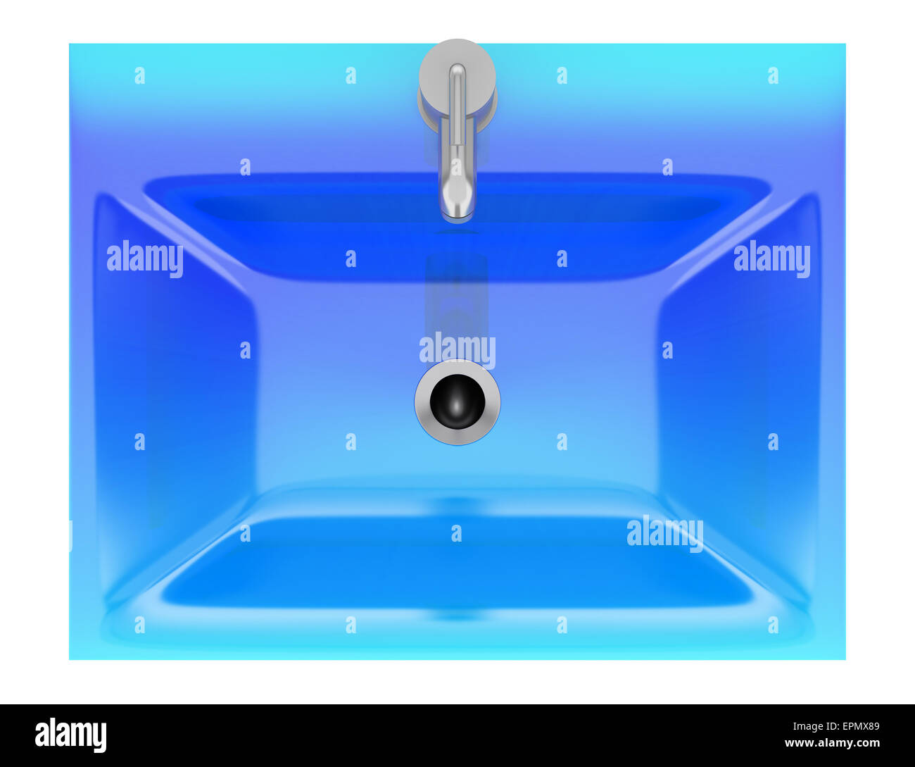 top view of modern blue glass bathroom sink isolated on white ...
