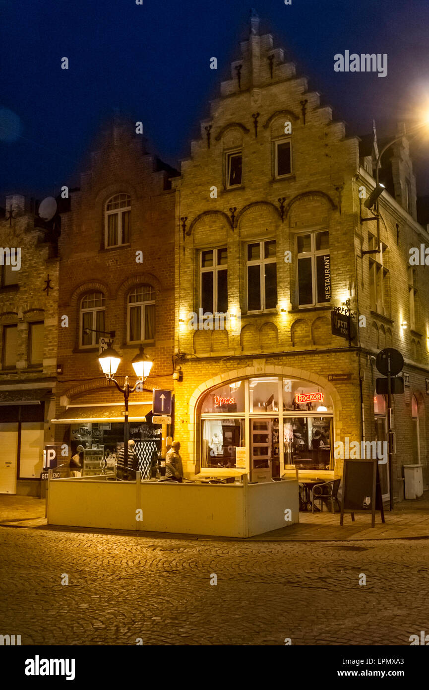 Belgium City of Ypres, Flemish architecture and cafe culture Stock ...