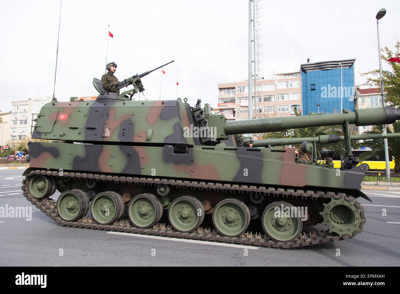 ISTANBUL, TURKEY - OCTOBER 29, 2014: Self propelled howitzer in Vatan ...