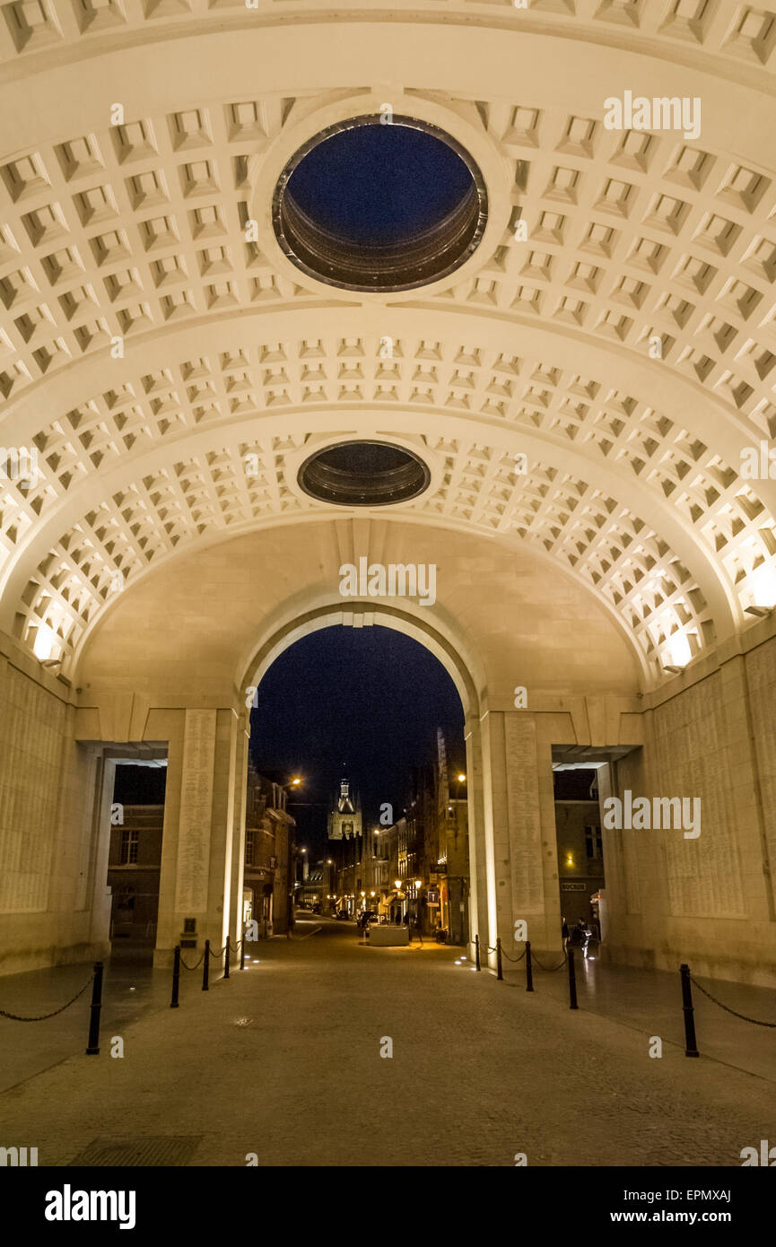 Belgium City of Ypres, Menin Gate War Memorial with Cloth hall in the ...