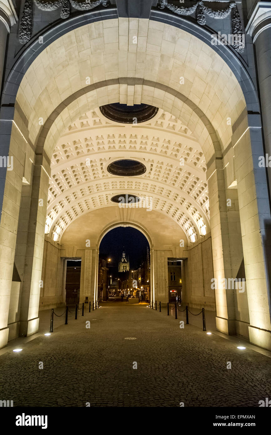Belgium City of Ypres, Menin Gate War Memorial with Cloth hall in the ...